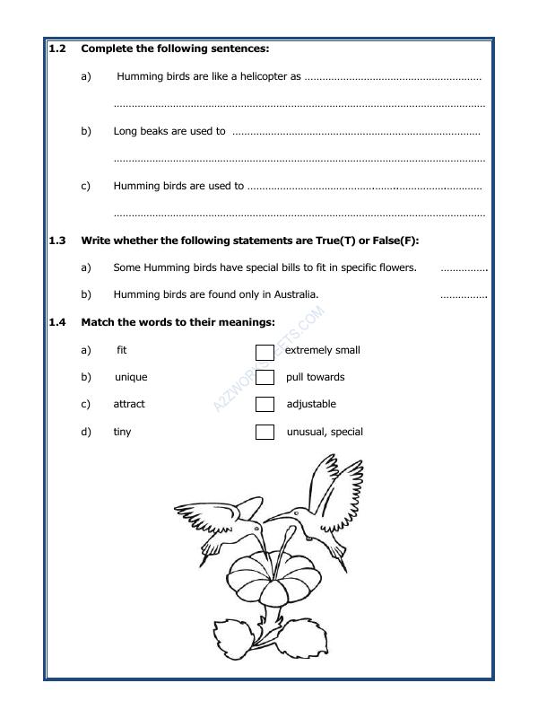 A2Zworksheets:Worksheet of Comprehension Passage- 11-Reading-English