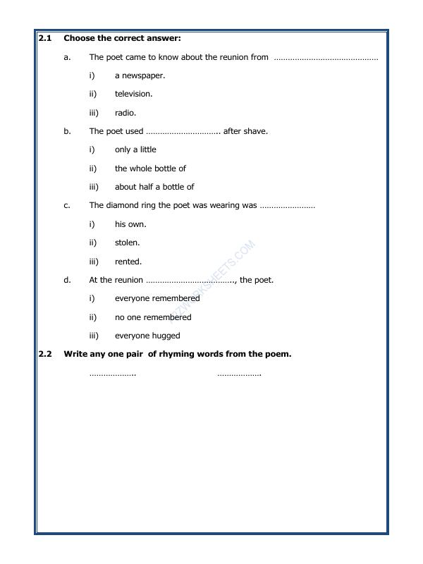 A2Zworksheets:Worksheet of Comprehension Passage (Poem) - 14-Reading ...