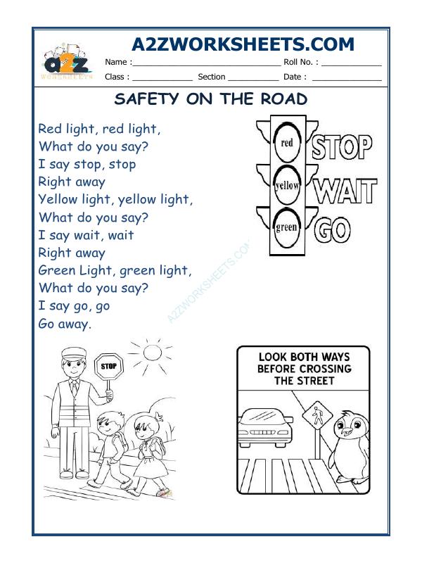 A2Zworksheets:Worksheet of Safety On The Road-Safety-General Awareness