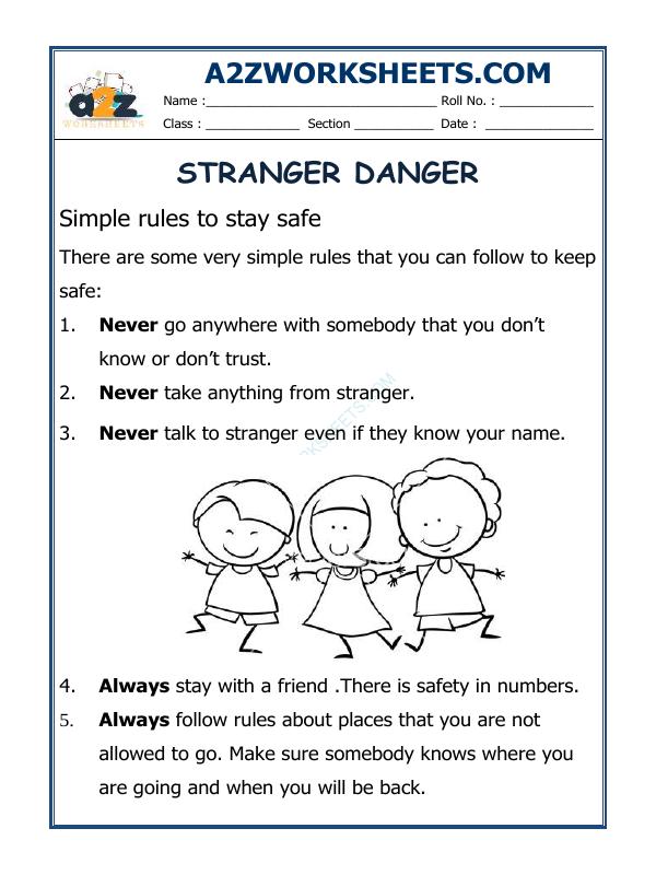 A2Zworksheets:Worksheet of Stranger Danger-Safety-General Awareness