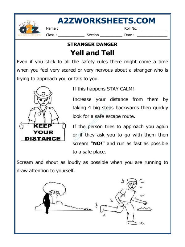 A2Zworksheets:Worksheet of Stranger Danger (Yell And Tell)-Safety ...