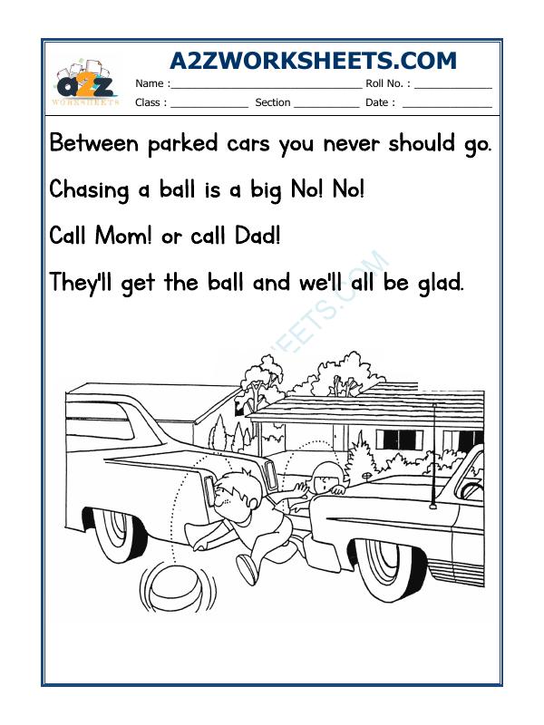A2Zworksheets:Worksheet of Safety On Road-Safety-General Awareness