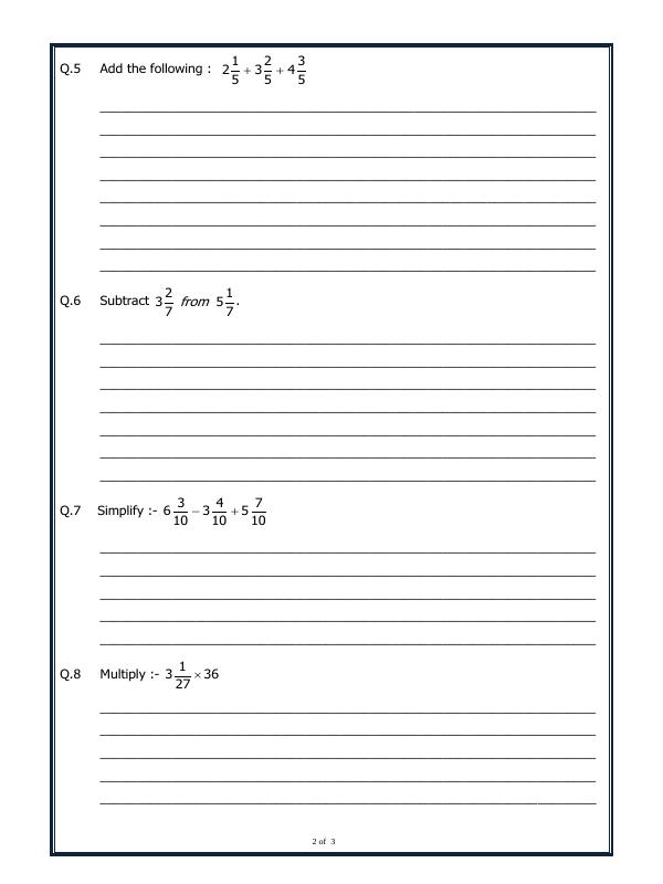 A2Zworksheets:Worksheet of Basic Operations On Fractional Numbers ...