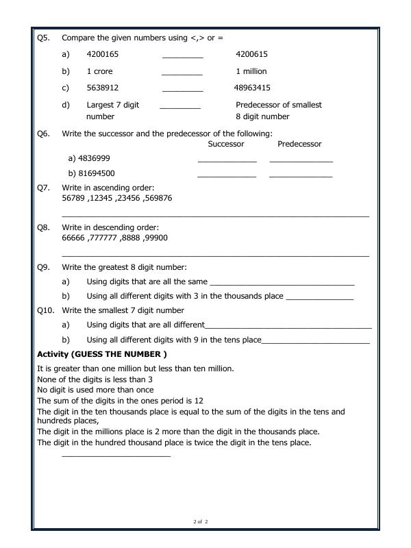 A2Zworksheets:Worksheet of Large Numbers-Numbers-Maths