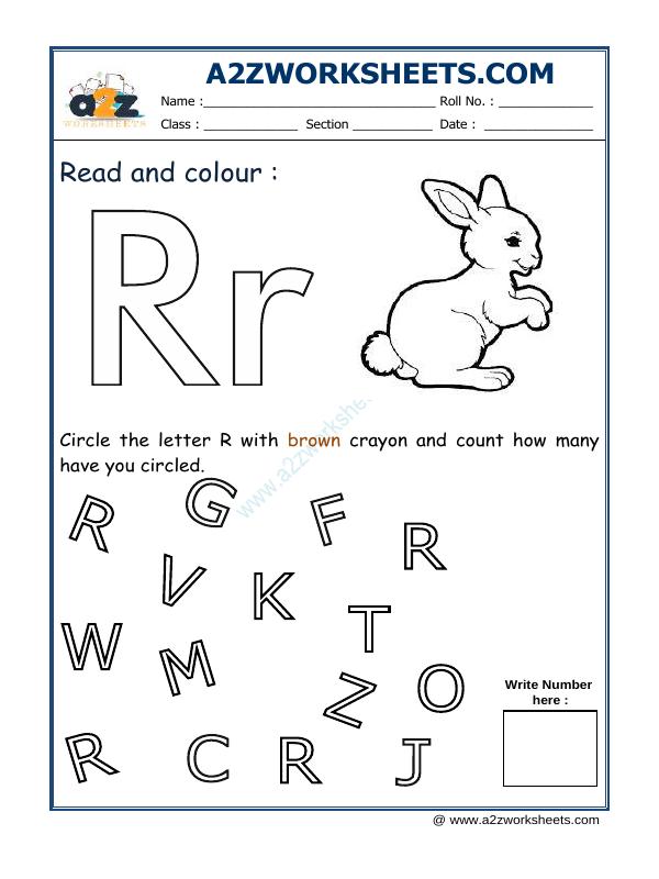 A2Zworksheets:Worksheet of Read And Colour R-Recognition-English