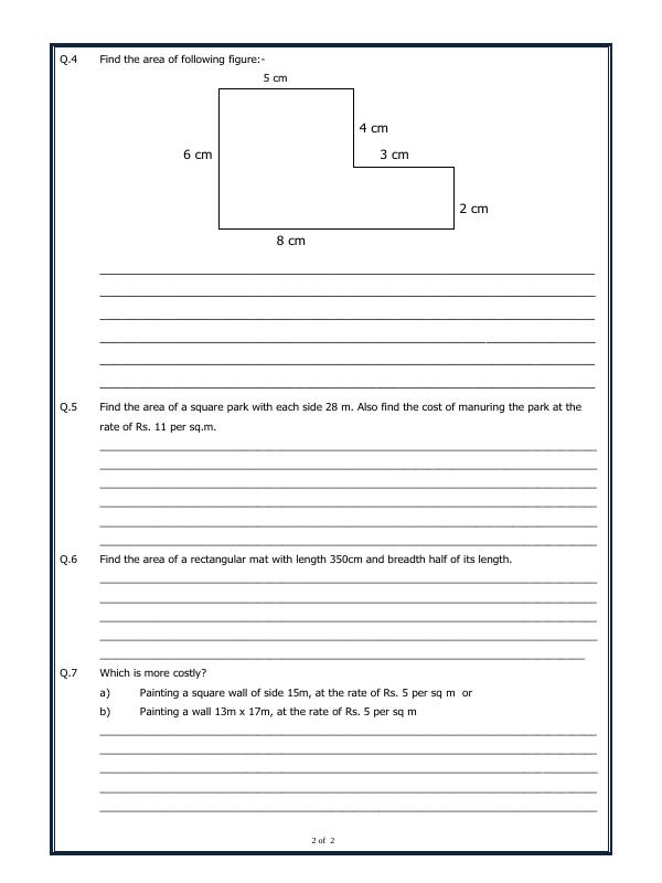 A2Zworksheets:Worksheet of Area-Measurement-Maths