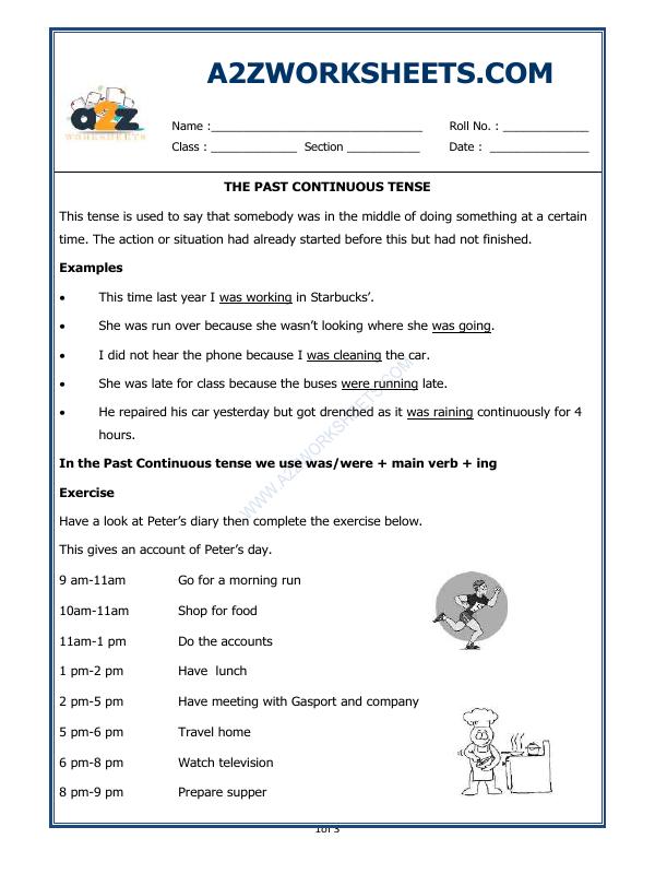 A2Zworksheets:Worksheet of The Past Continuous Tense-Grammar-English