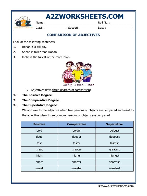 A2Zworksheets:Worksheet of Comparison Adjectives-Grammar-English