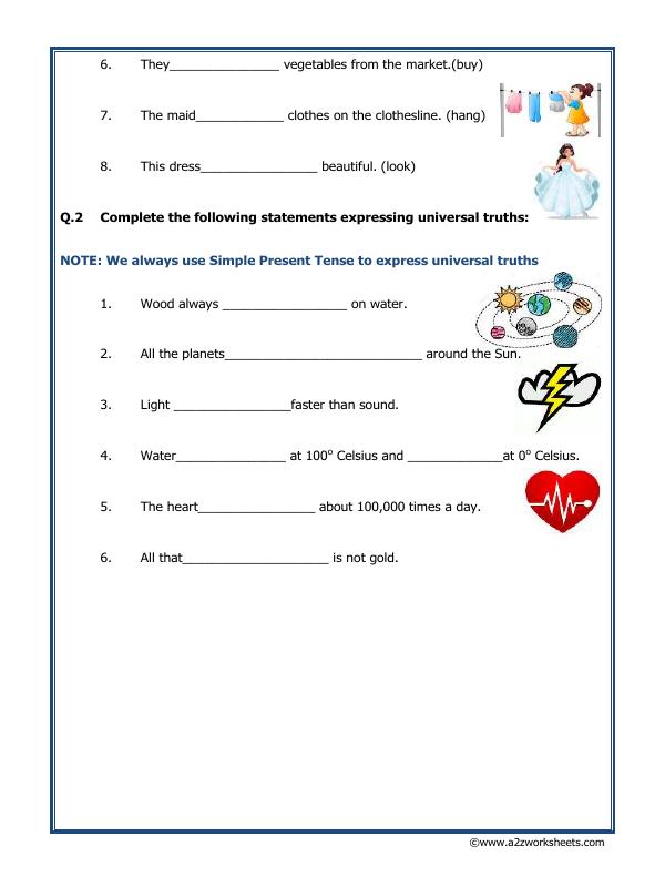 A2Zworksheets:Worksheet of Verbs – Simple Present Tense-Grammar-English