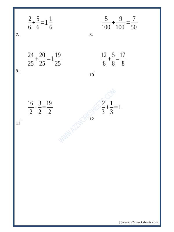 A2Zworksheets:Worksheet of Let'S Practice Fraction Addition-02 ...
