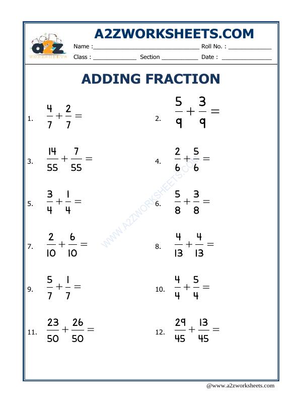 A2Zworksheets:Worksheet of Let'S Practice Fraction Addition-03 ...