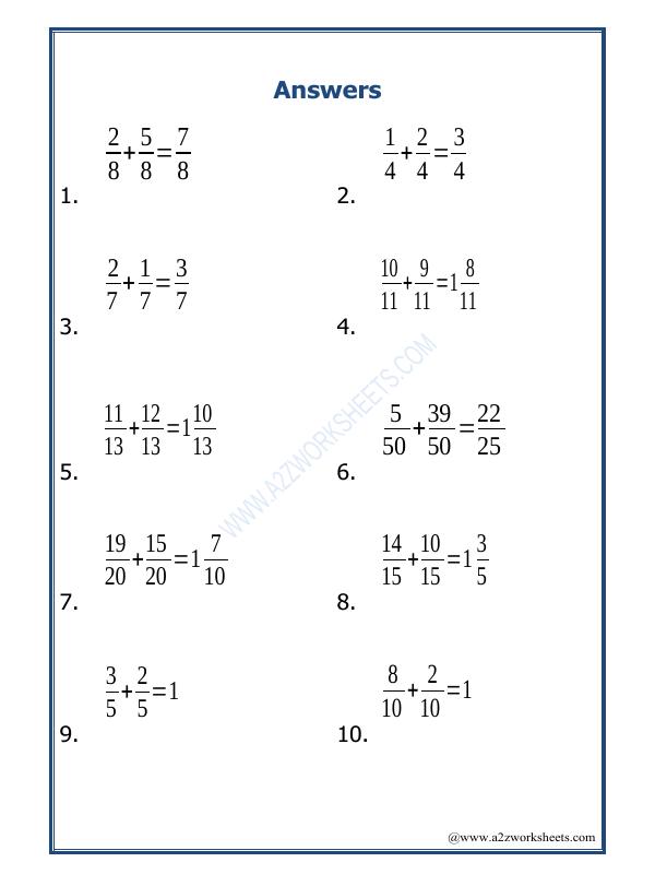 A2Zworksheets:Worksheet of Let'S Practice Fraction Addition-05 ...