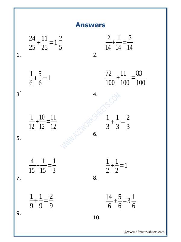 A2Zworksheets:Worksheet of Let'S Practice Fraction Addition-06 ...