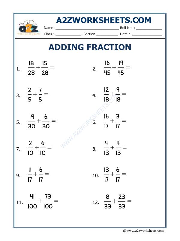 A2Zworksheets:Worksheet of Let'S Practice Fraction Addition-07 ...