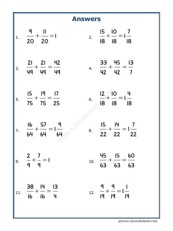A2Zworksheets:Worksheet of Let'S Practice Fraction Addition-08 ...