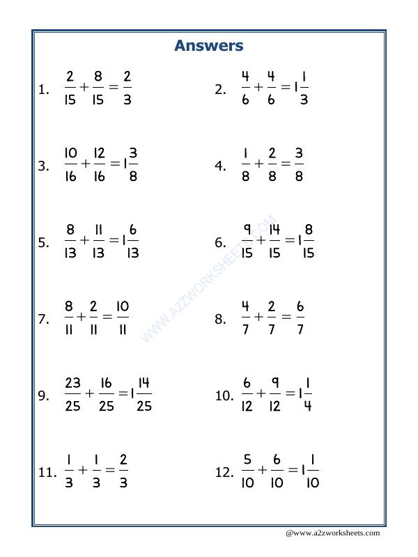 A2Zworksheets:Worksheet of Let'S Practice Fraction Addition-13 ...