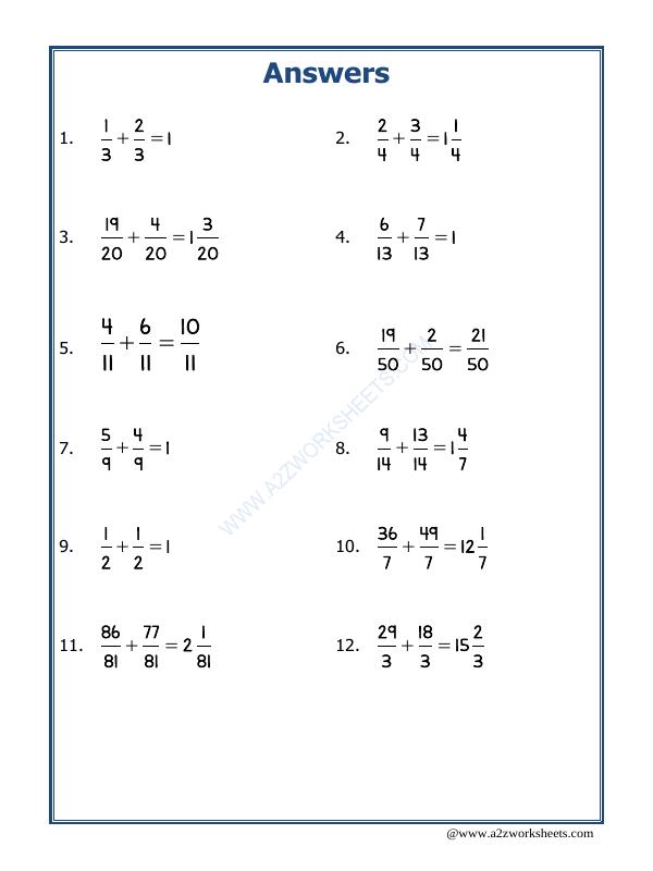 A2Zworksheets:Worksheet of Let'S Practice Fraction Addition-14 ...