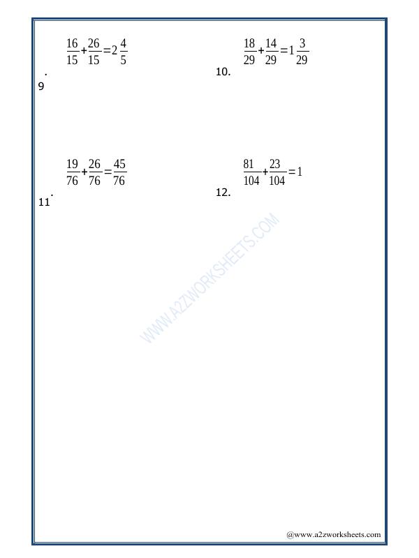 A2Zworksheets:Worksheet of Let'S Practice Fraction Addition-15 ...