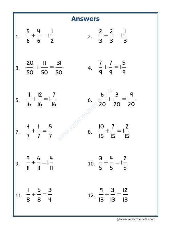 A2Zworksheets:Worksheet of Let'S Practice Fraction Addition-17 ...