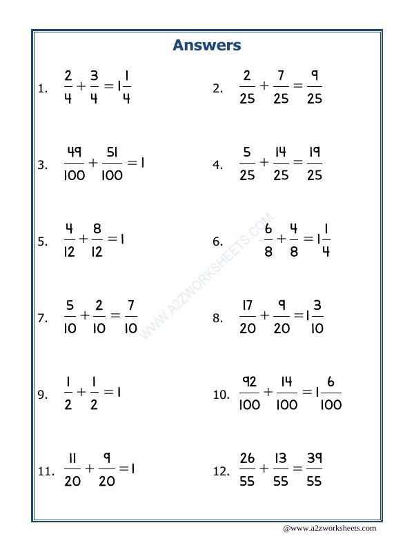 A2Zworksheets:Worksheet of Let'S Practice Fraction Addition-18 ...
