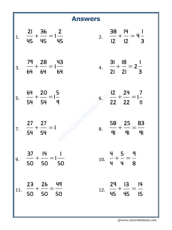 A2Zworksheets:Worksheet of Let'S Practice Fraction Addition-19 ...