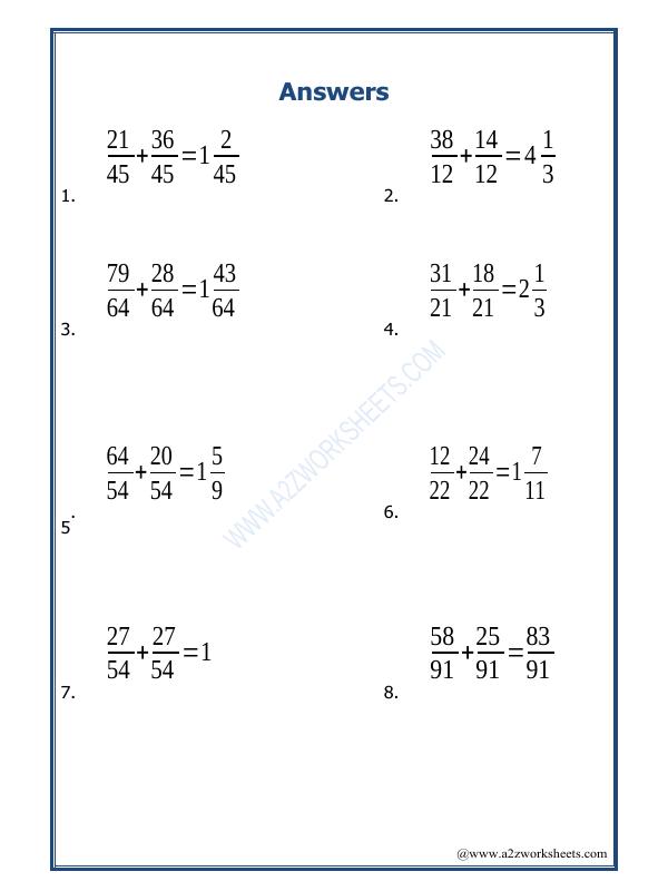 A2Zworksheets:Worksheet of Let'S Practice Fraction Addition-19 ...