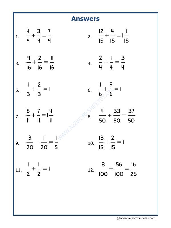 A2Zworksheets:Worksheet of Let'S Practice Fraction Addition-21 ...