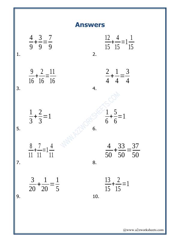 A2Zworksheets:Worksheet of Let'S Practice Fraction Addition-21 ...