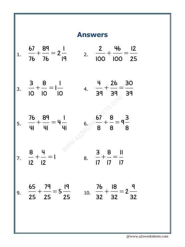 A2Zworksheets:Worksheet of Let'S Practice Fraction Addition-23 ...