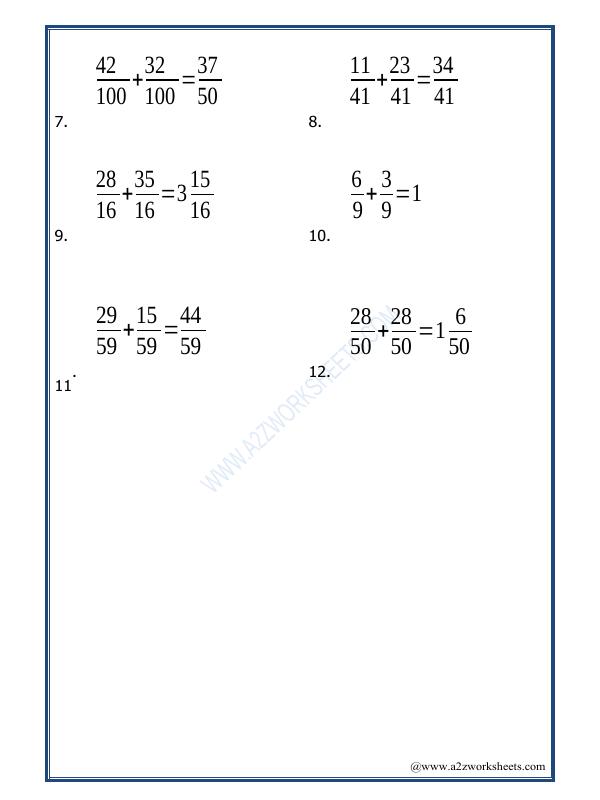 A2Zworksheets:Worksheet of Let'S Practice Fraction Addition-24 ...