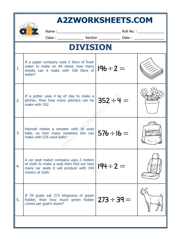 A2Zworksheets:Worksheet of Let's Practice Division-04-Division-Maths