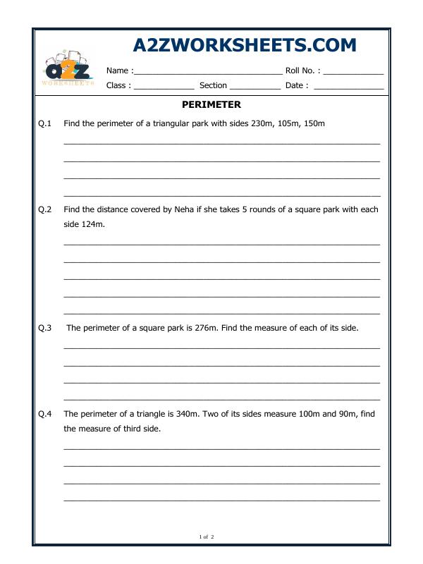 A2Zworksheets:Worksheet of Perimeter-Measurement-Maths