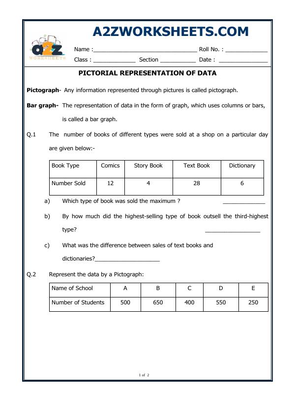 A2Zworksheets:Worksheet of Pictorial Representation Of Data-Data ...