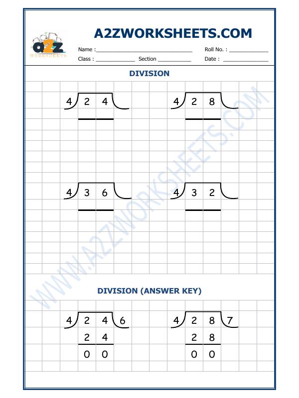 A2Zworksheets:Worksheet of Division By 4 - 2-Division-Maths