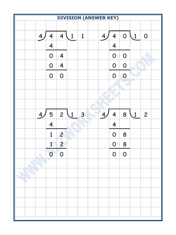 A2Zworksheets:Worksheet of Division By 4 - 3-Division-Maths