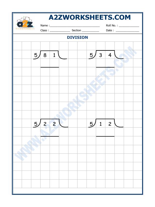 A2Zworksheets:Worksheet of Division By 5 - 17-Division-Maths
