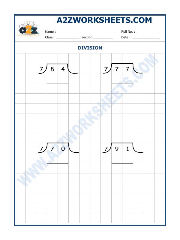 A2Zworksheets:Worksheet of Division By 7 - 2-Division-Maths
