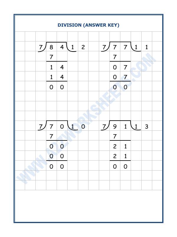 A2Zworksheets:Worksheet of Division By 7 - 2-Division-Maths