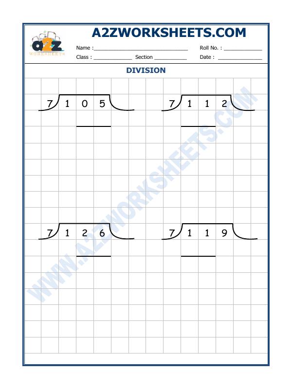 A2Zworksheets:Worksheet of Division By 7 - 3-Division-Maths