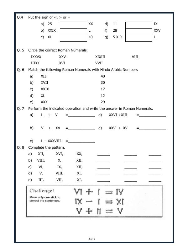 A2Zworksheets:Worksheet of Roman Numerals-Numbers-Maths