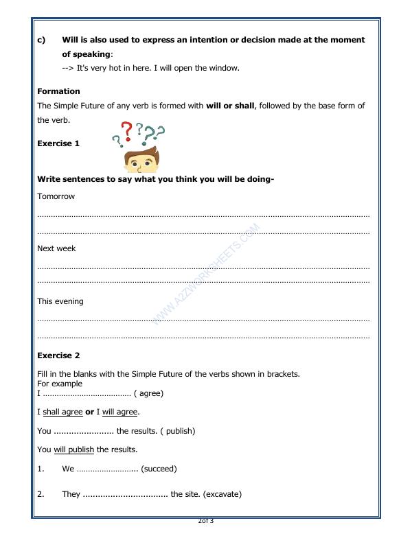 A2Zworksheets:Worksheet of The Simple Future Tense-Grammar-English