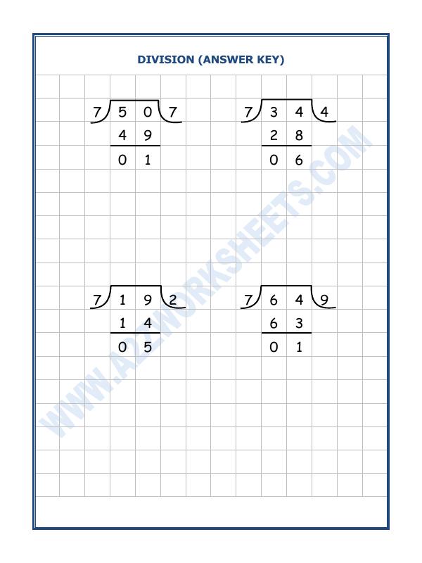 A2Zworksheets:Worksheet of Division By 7 - 52-Division-Maths