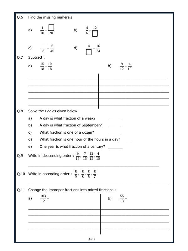 A2Zworksheets:Worksheet of Types Of Fractions-Fractions-Maths