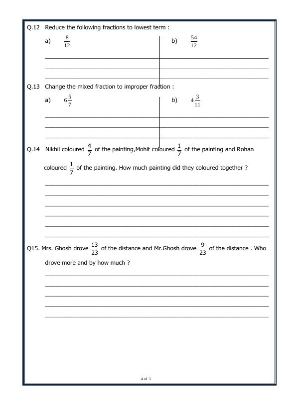 A2Zworksheets:Worksheet of Types Of Fractions-Fractions-Maths