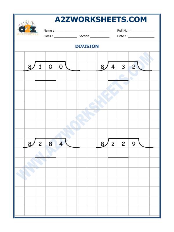 A2Zworksheets:Worksheet of Division By 8 - 22-Division-Maths