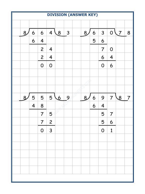 A2Zworksheets:Worksheet of Division By 8 - 26-Division-Maths