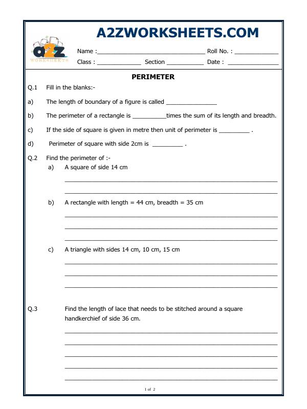 A2Zworksheets:Worksheet of Perimeter-Measurement-Maths