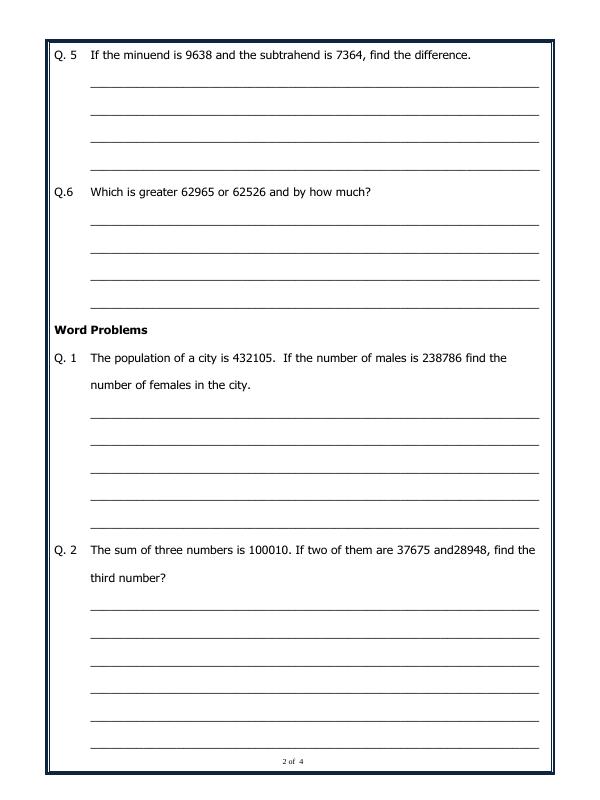A2Zworksheets:Worksheet of Subtraction-Subtraction-Maths