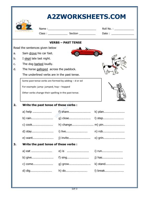 A2Zworksheets:Worksheet of Verb Past Tense-Grammar-English