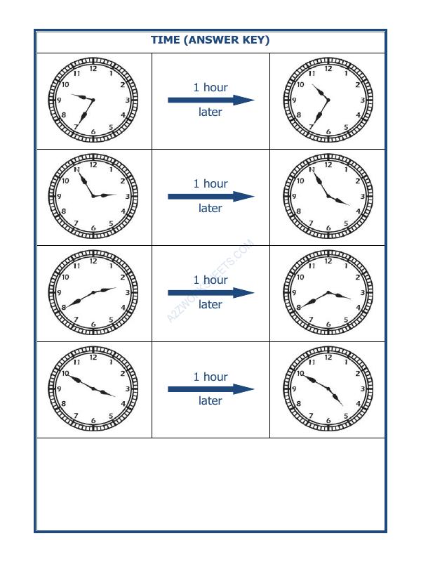 A2Zworksheets:Worksheet of Telling Time - 1 Hour Interval (Draw The ...